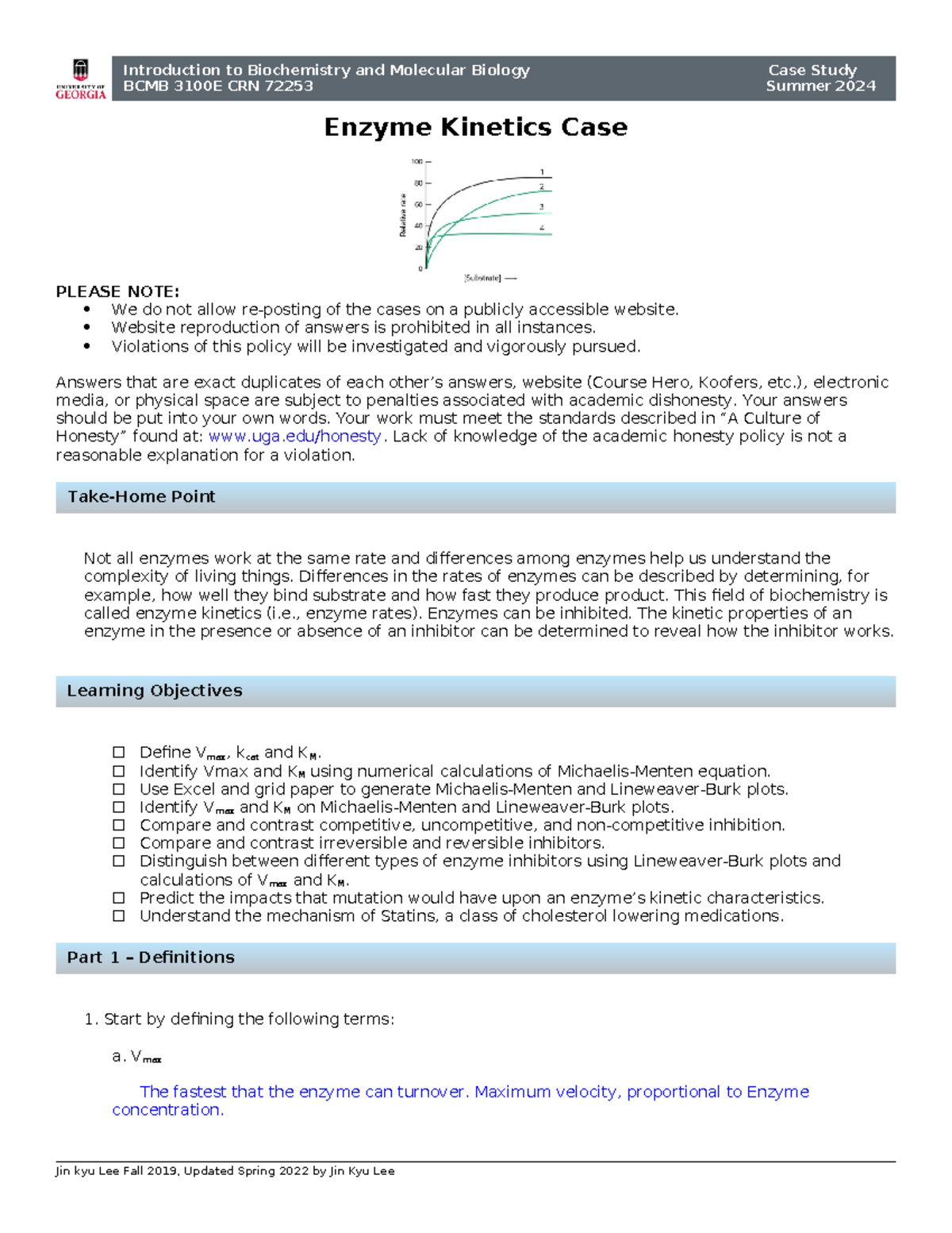 Case 4 - Enzyme Kinetics Summer 2024 - Enzyme Kinetics Case PLEASE NOTE: We do not allow - Studocu