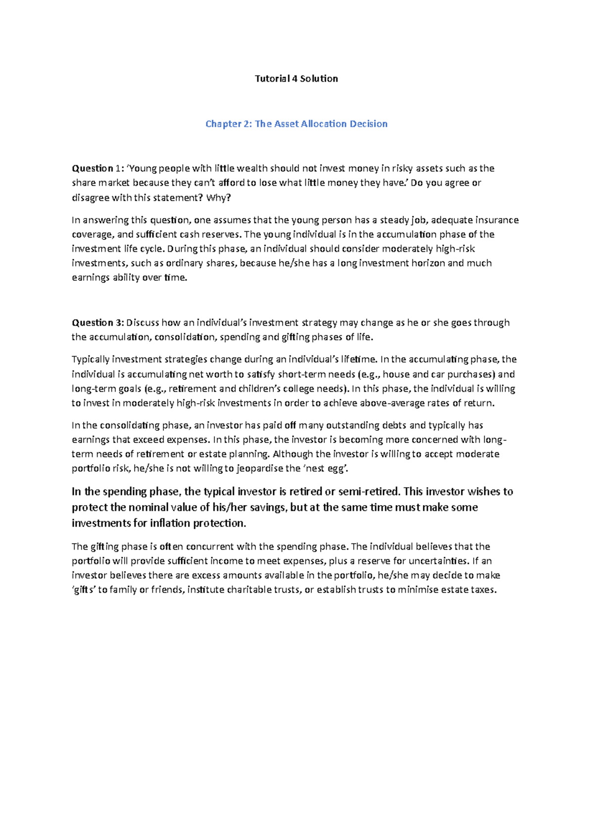 FINC3008 Tutorial Solutions Week 4 - Tutorial 4 Solution Chapter 2 ...