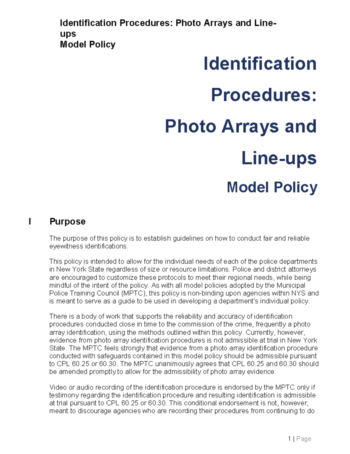 MPTC Model Policy - eyewitness identification procedures ...