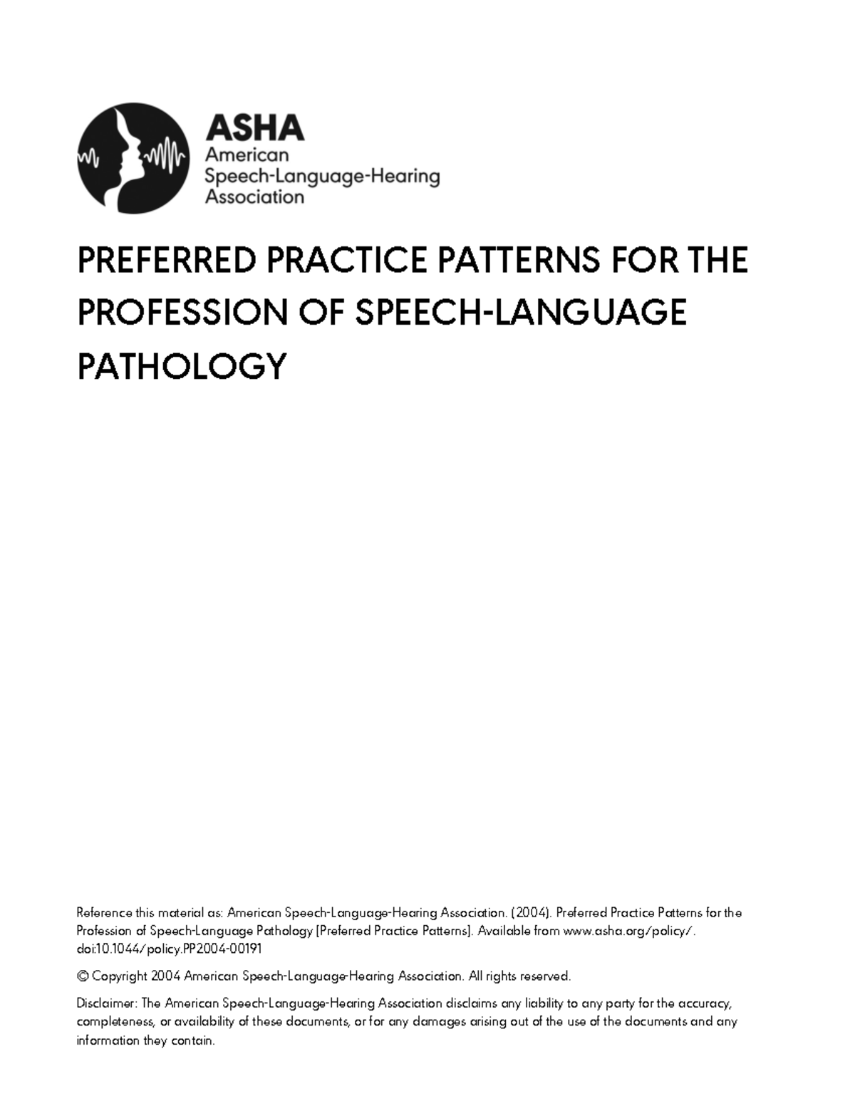 Asha practice pattern - PREFERRED PRACTICE PATTERNS FOR THE PROFESSION ...