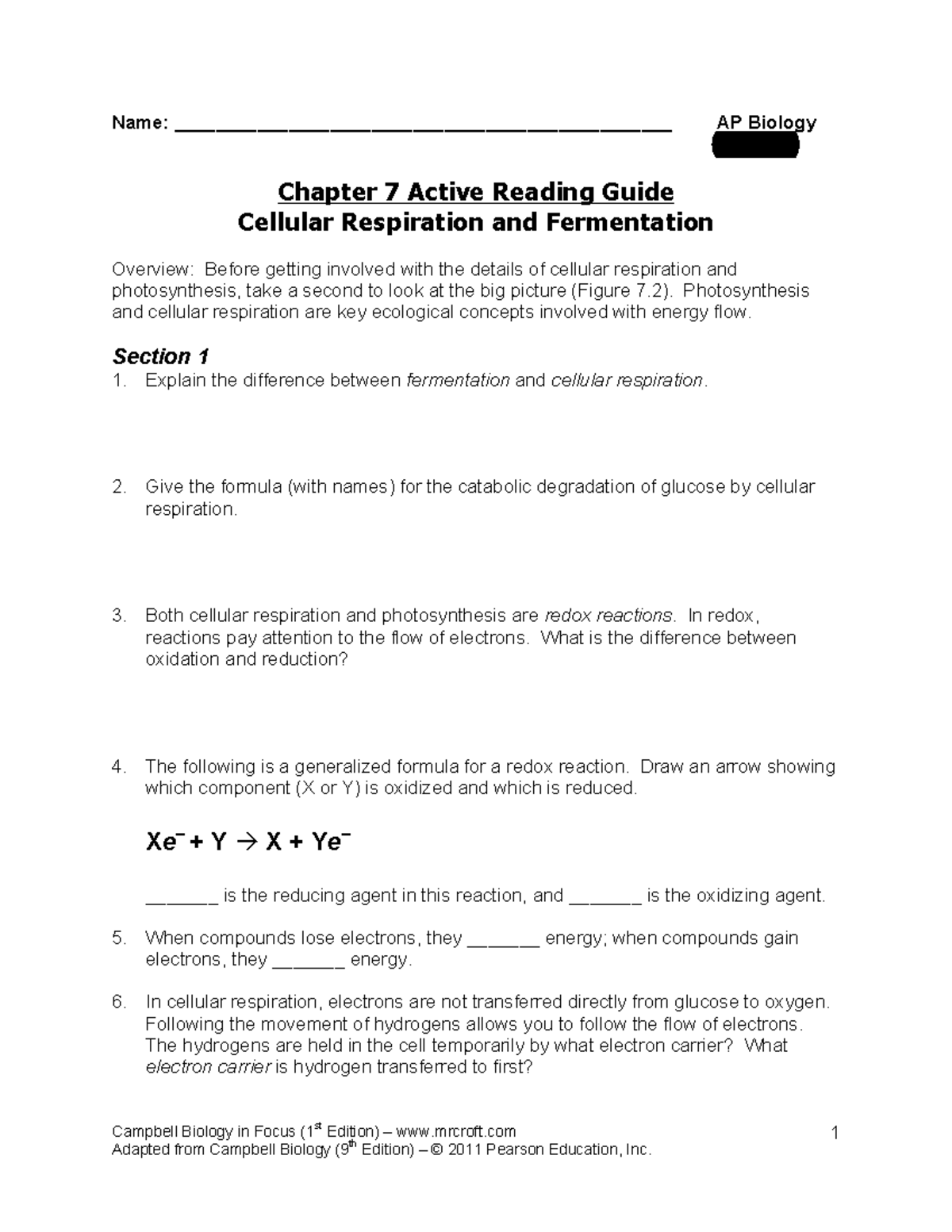 Chapter 7 Active Reading Guide - Campbell Biology in Focus (1 st ...