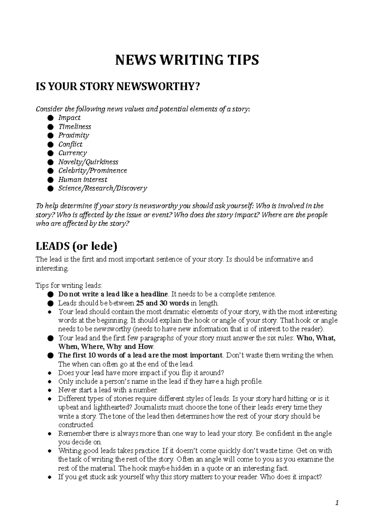Newswriting tips - news writing guide jrnl101 correct format can use ...
