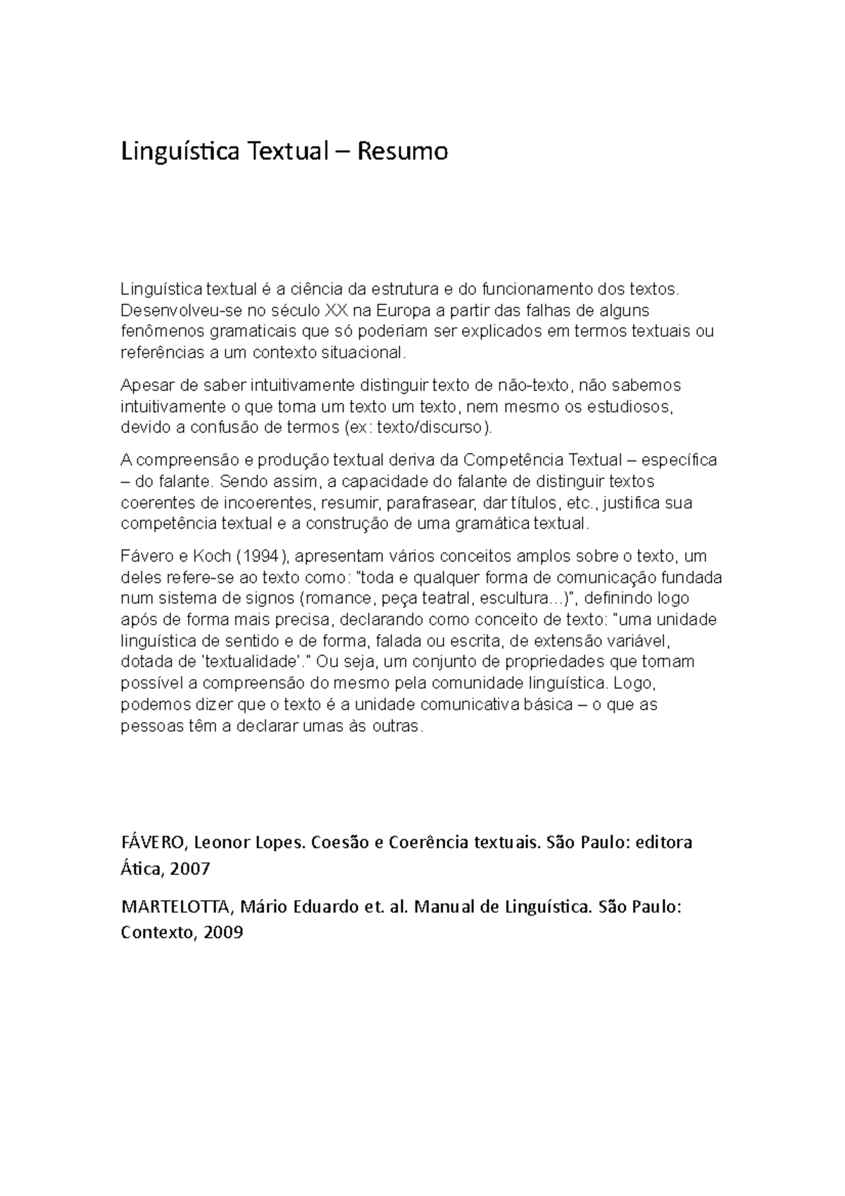 Resumo Linguística Textual - Linguística Textual – Resumo Linguística ...