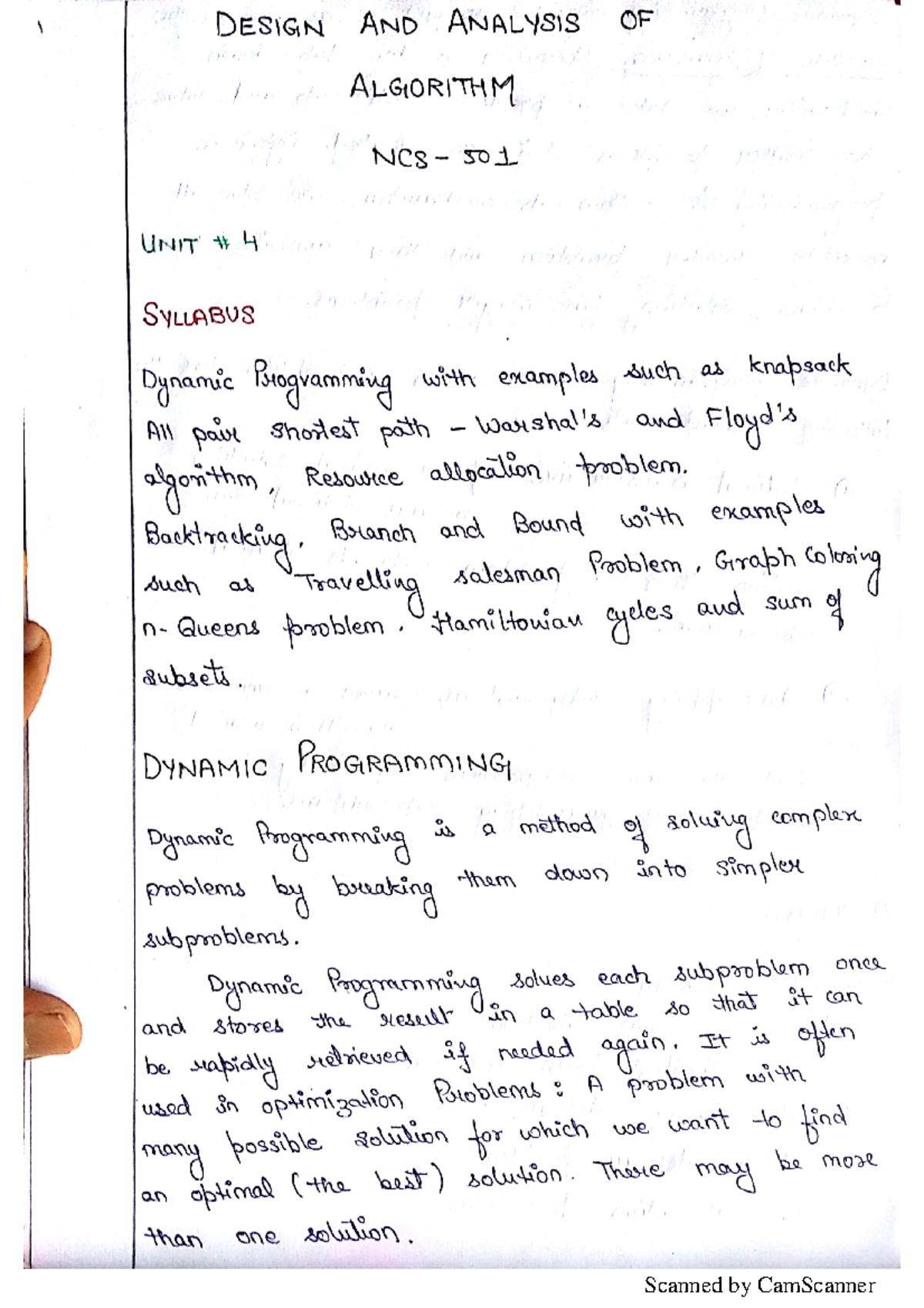 Dynamic - Btech cse 3rd year daa - Studocu