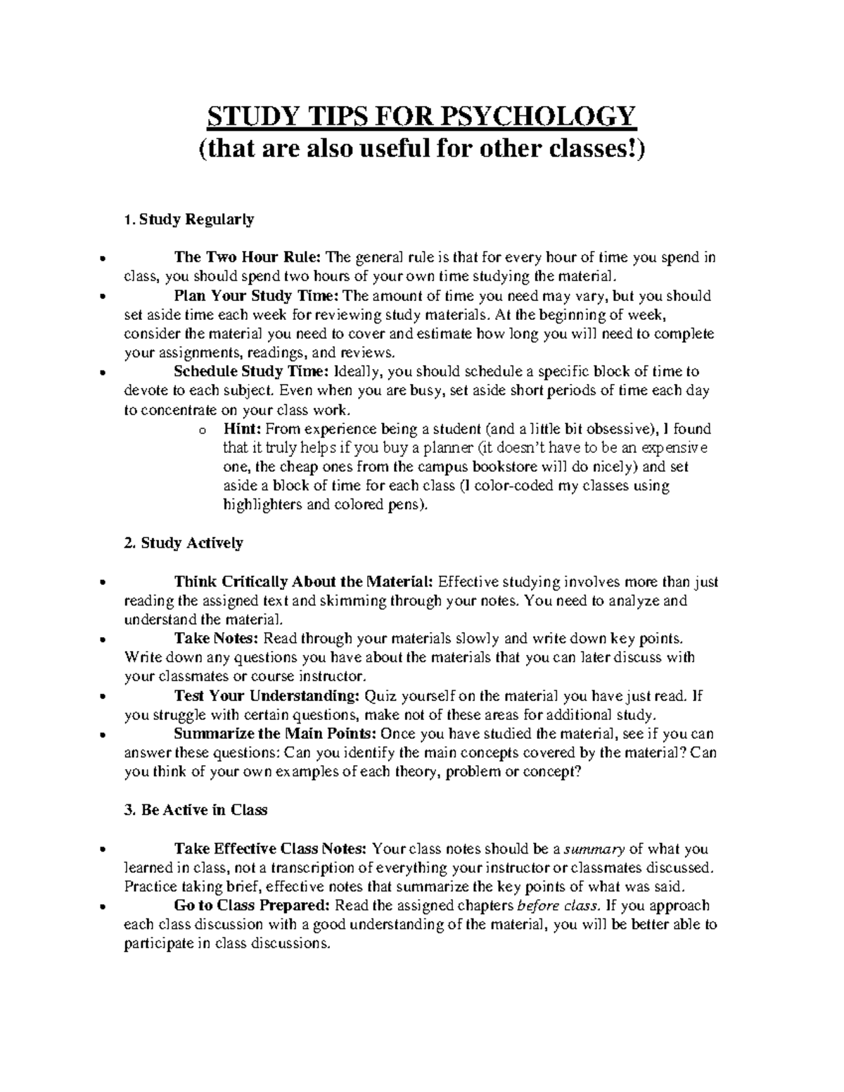 Study TIPS FOR Psychology - STUDY TIPS FOR PSYCHOLOGY (that are also ...