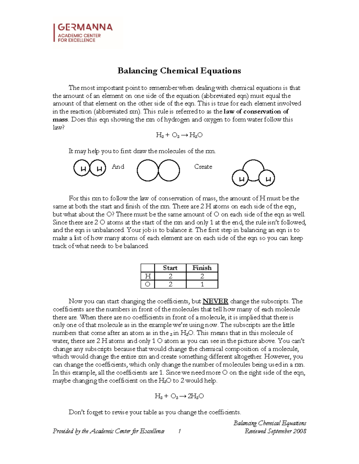 Balancing Chemical Equations - Balancing Chemical Equations Provided by ...