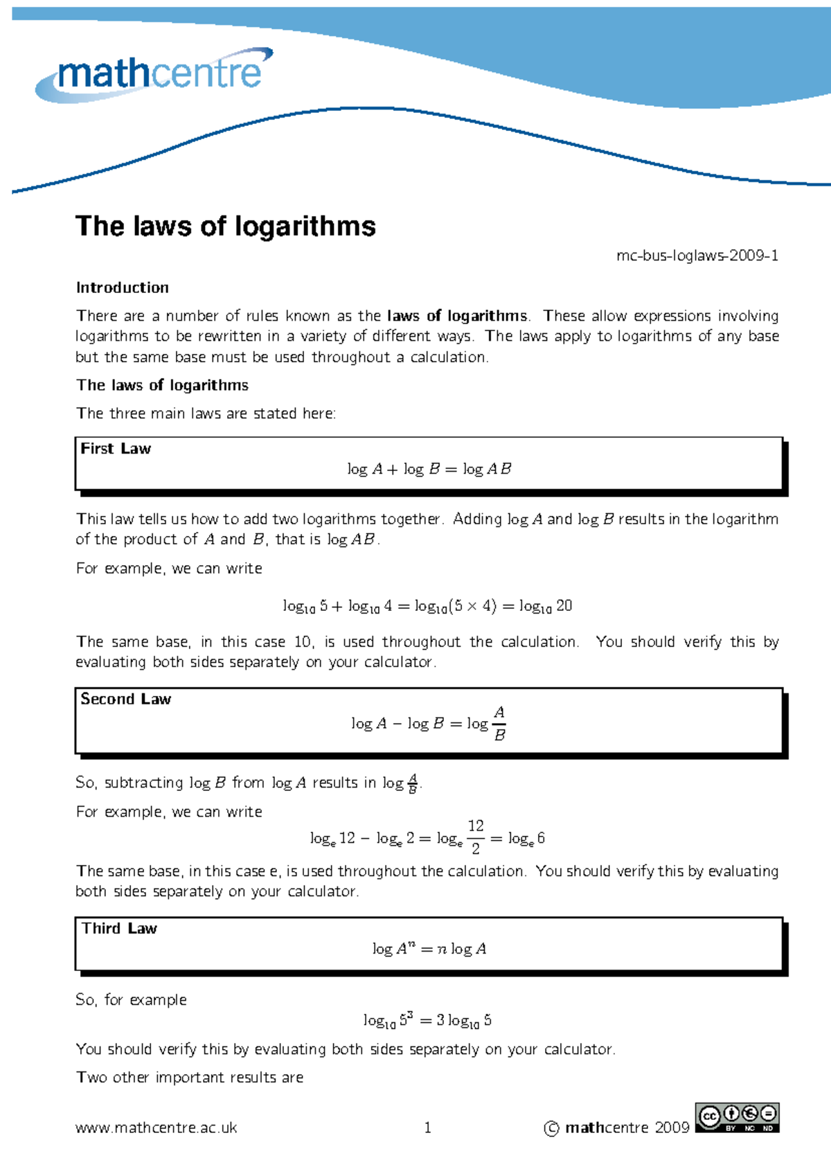 Log Rules - These will help! - The laws of logarithms mc-bus-loglaws ...
