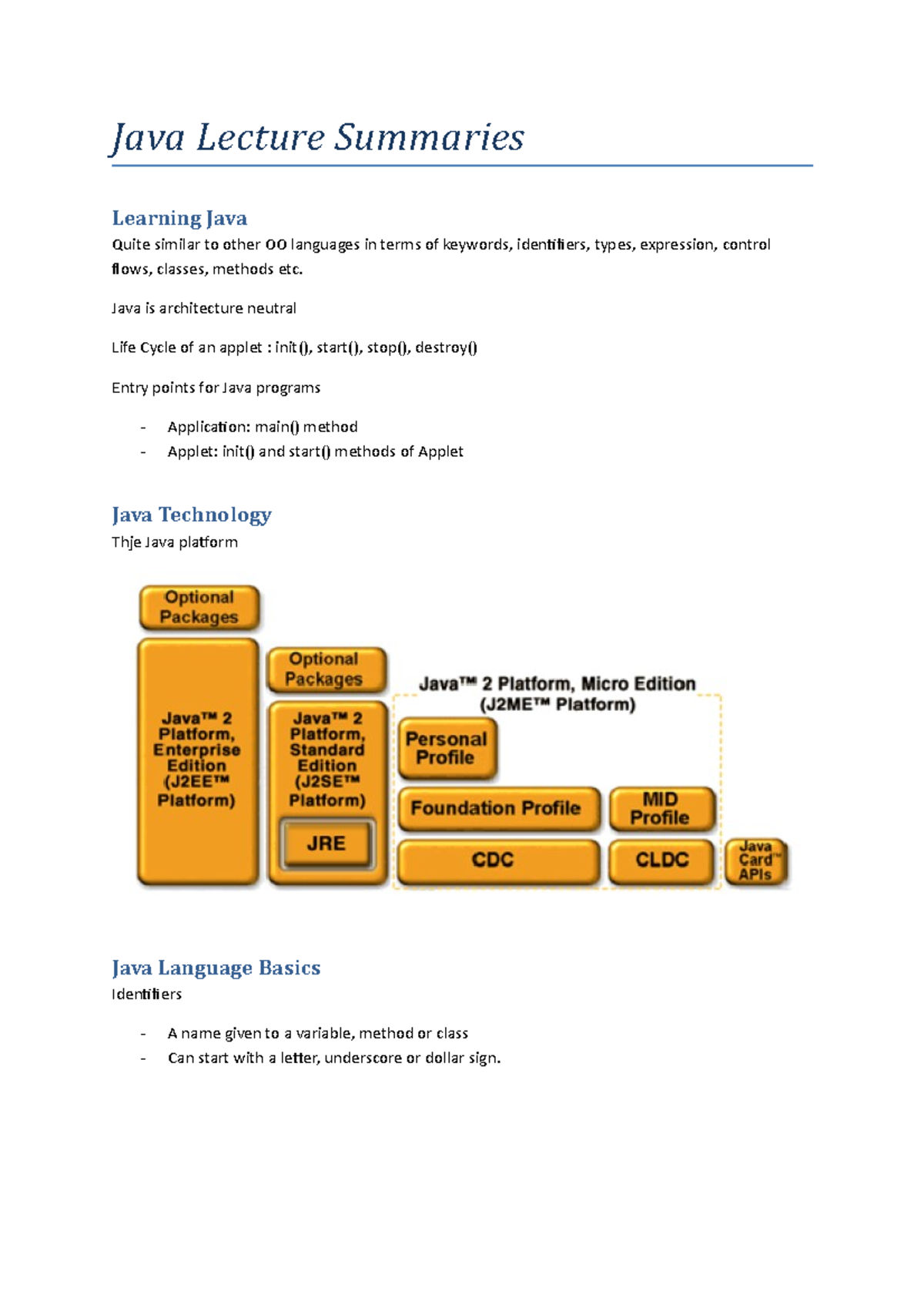 Summary - all lectures - Java Lecture Summaries Learning Java Quite ...