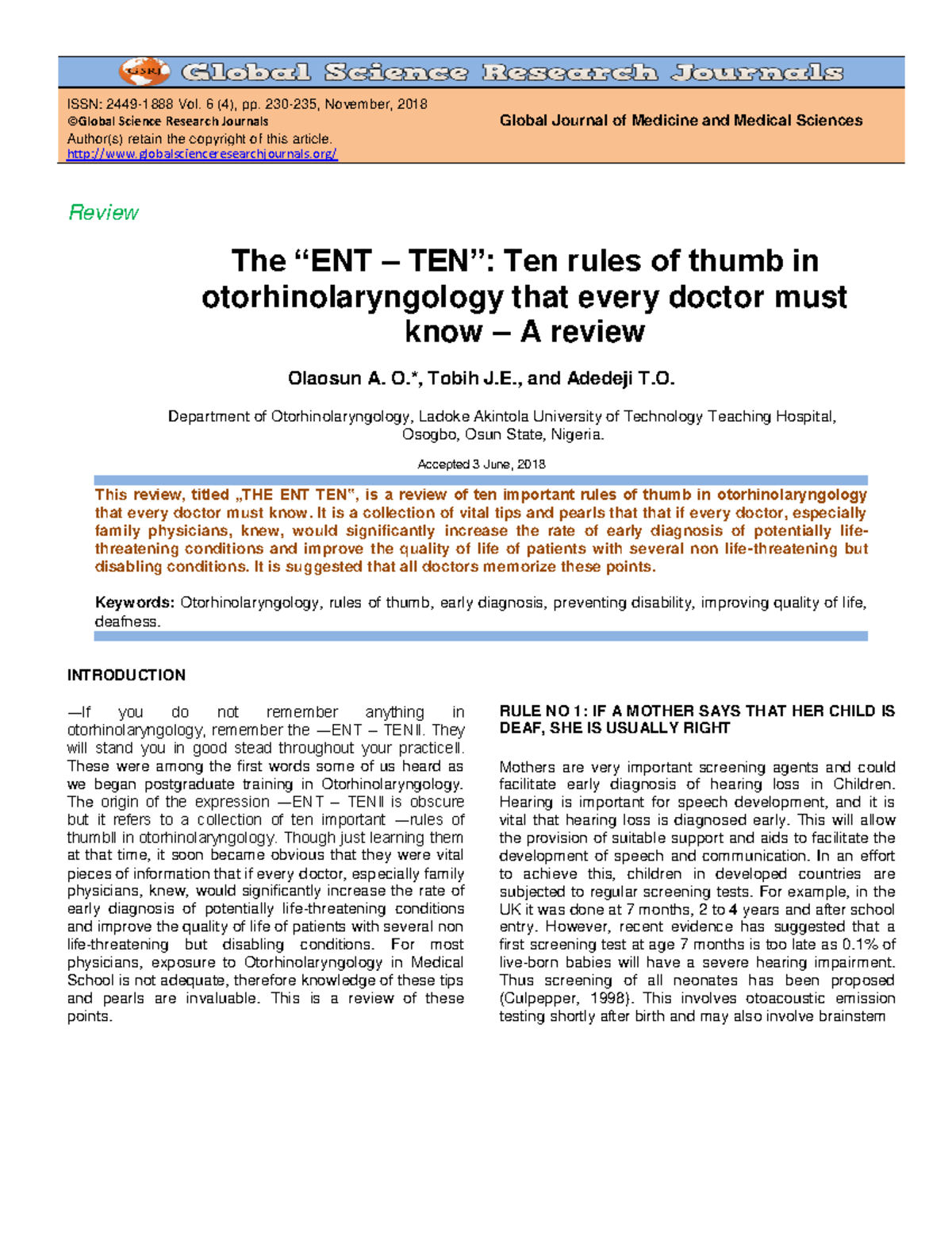 The “ENT – TEN”: Ten rules of thumb in otorhinolaryngology that every ...