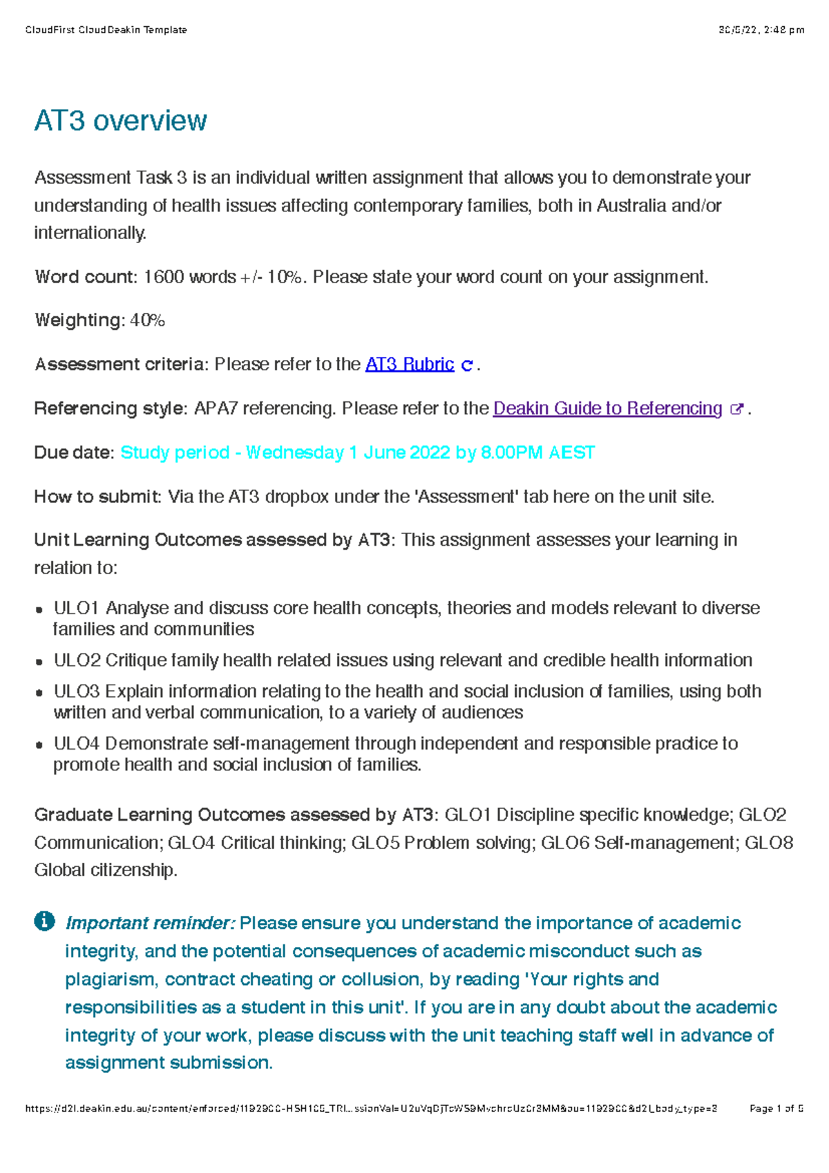 Cloud First Cloud Deakin Template - AT3 overview Assessment Task 3 is ...