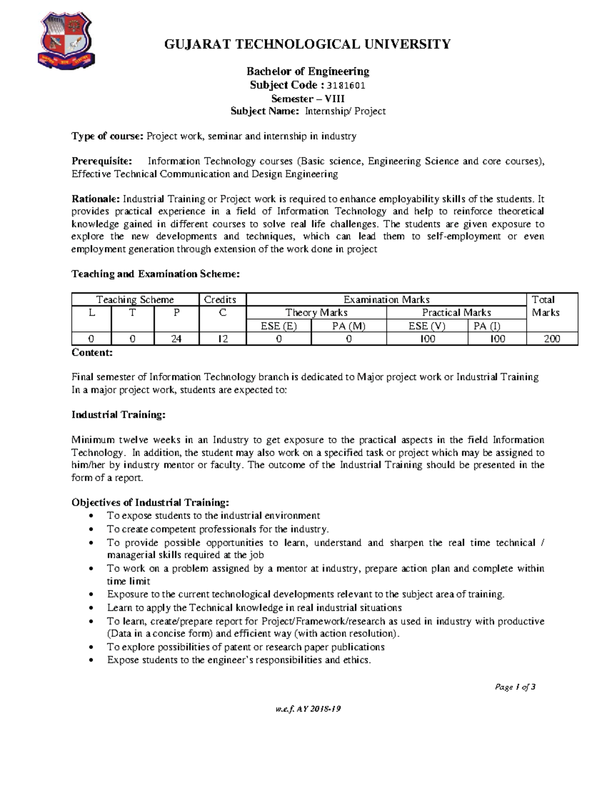 3181601 - Sem 8 - Internship Syllabus - GUJARAT TECHNOLOGICAL ...