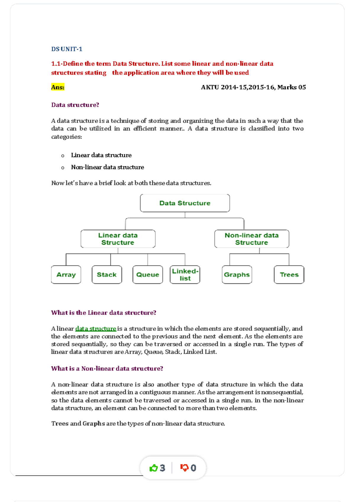 11data-structures-aktu-unit-1-important-questions compress - DS UNIT- 1-Define the term Data ...