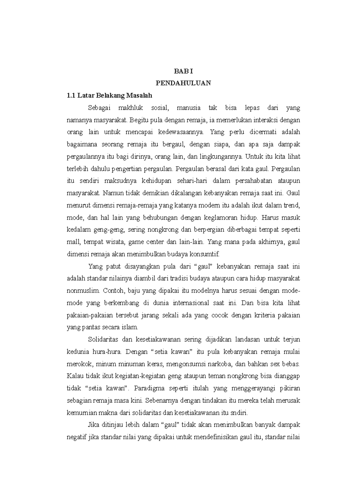 Pengertian Pergaulan Bebas - BAB I PENDAHULUAN 1 Latar Belakang Masalah ...