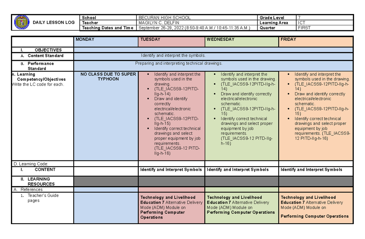 DLL ICT 7 1ST Quarter WEEK 5 - DAILY LESSON LOG School BECURAN HIGH ...