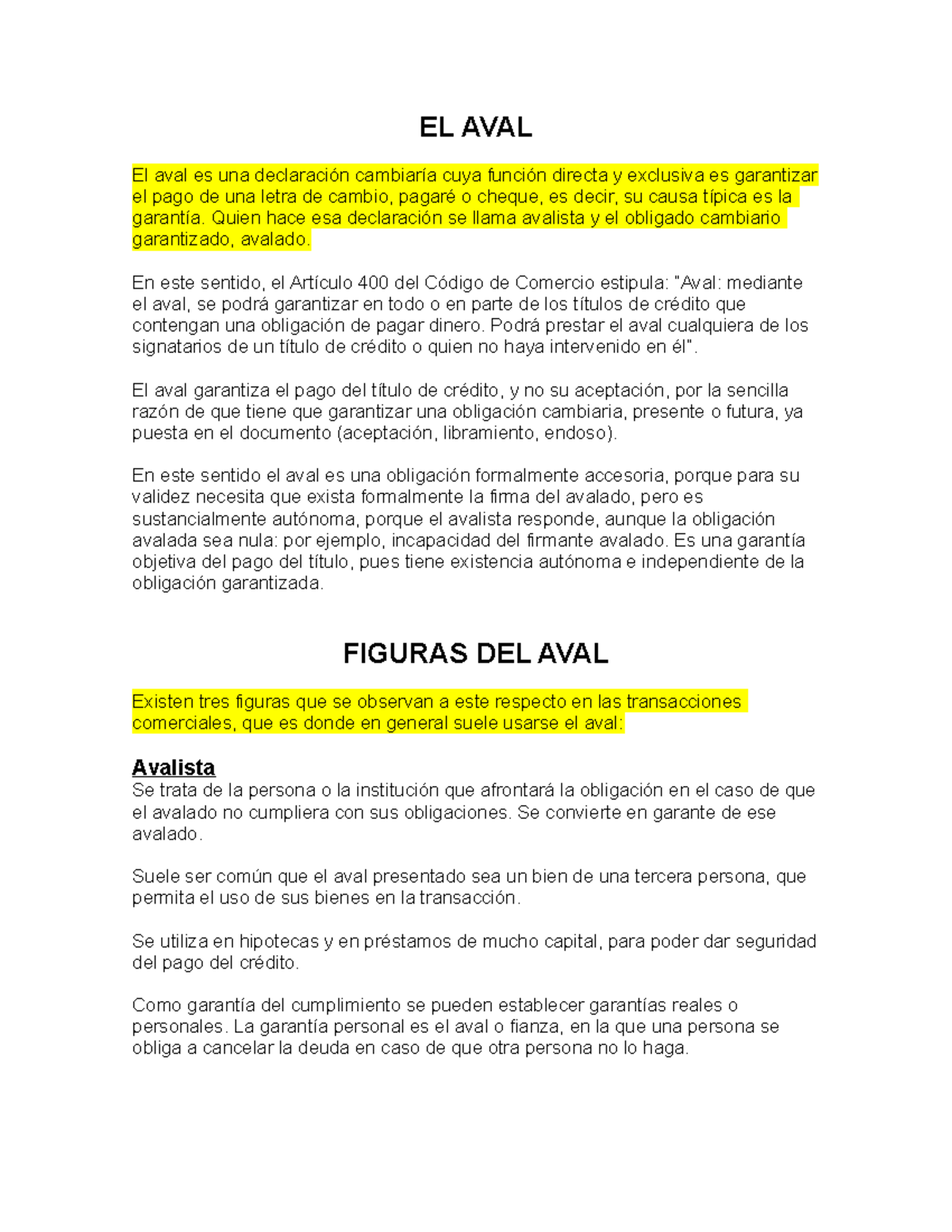EL AVAL - Resumen Derecho Procesal Civil y Mercantil III - EL AVAL El ...
