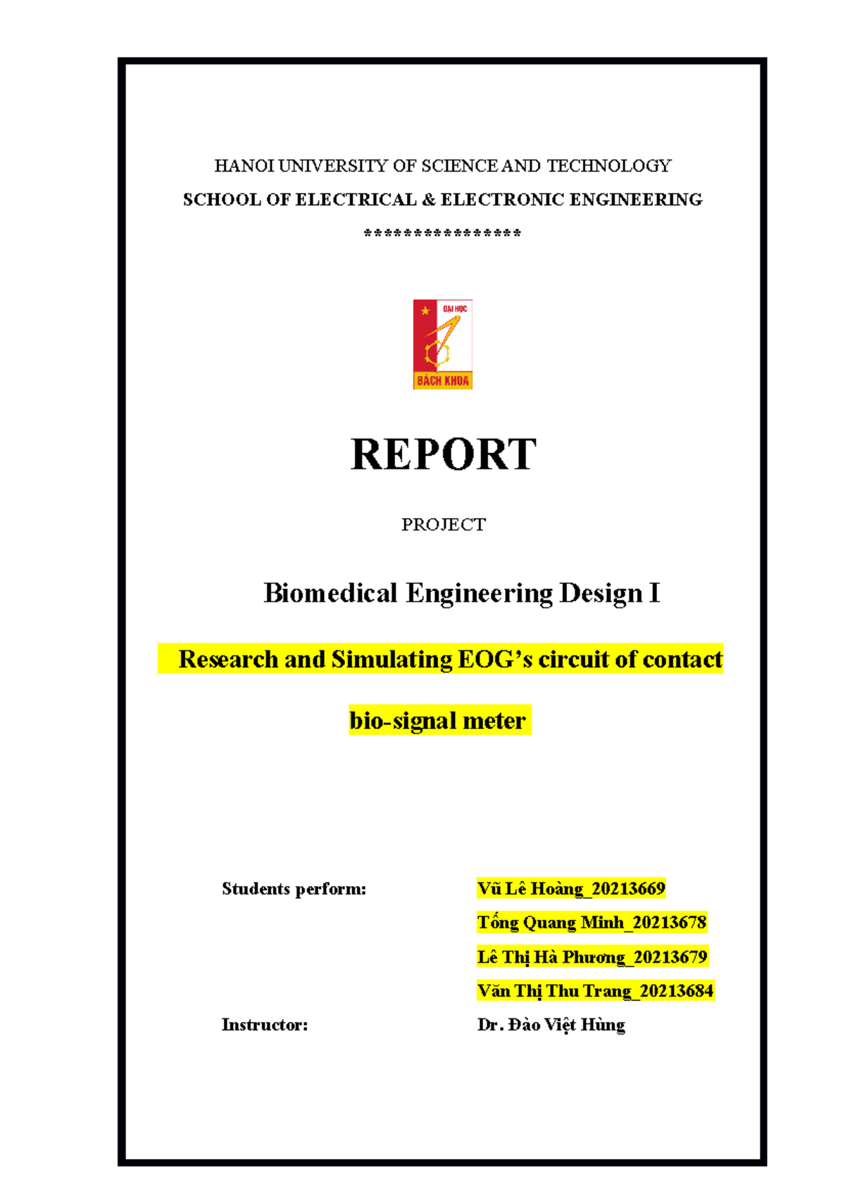 Final Report-BME Design 1-CTTT K66 - HANOI UNIVERSITY OF SCIENCE AND TECHNOLOGY SCHOOL OF ...