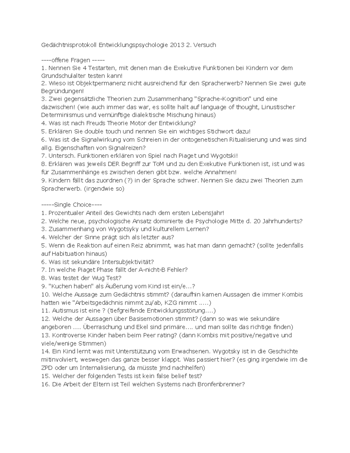 Klausur 2013, Aufgaben - Gedächtnisprotokoll 2. Versuch - Gedächtnisprotokoll - Studocu