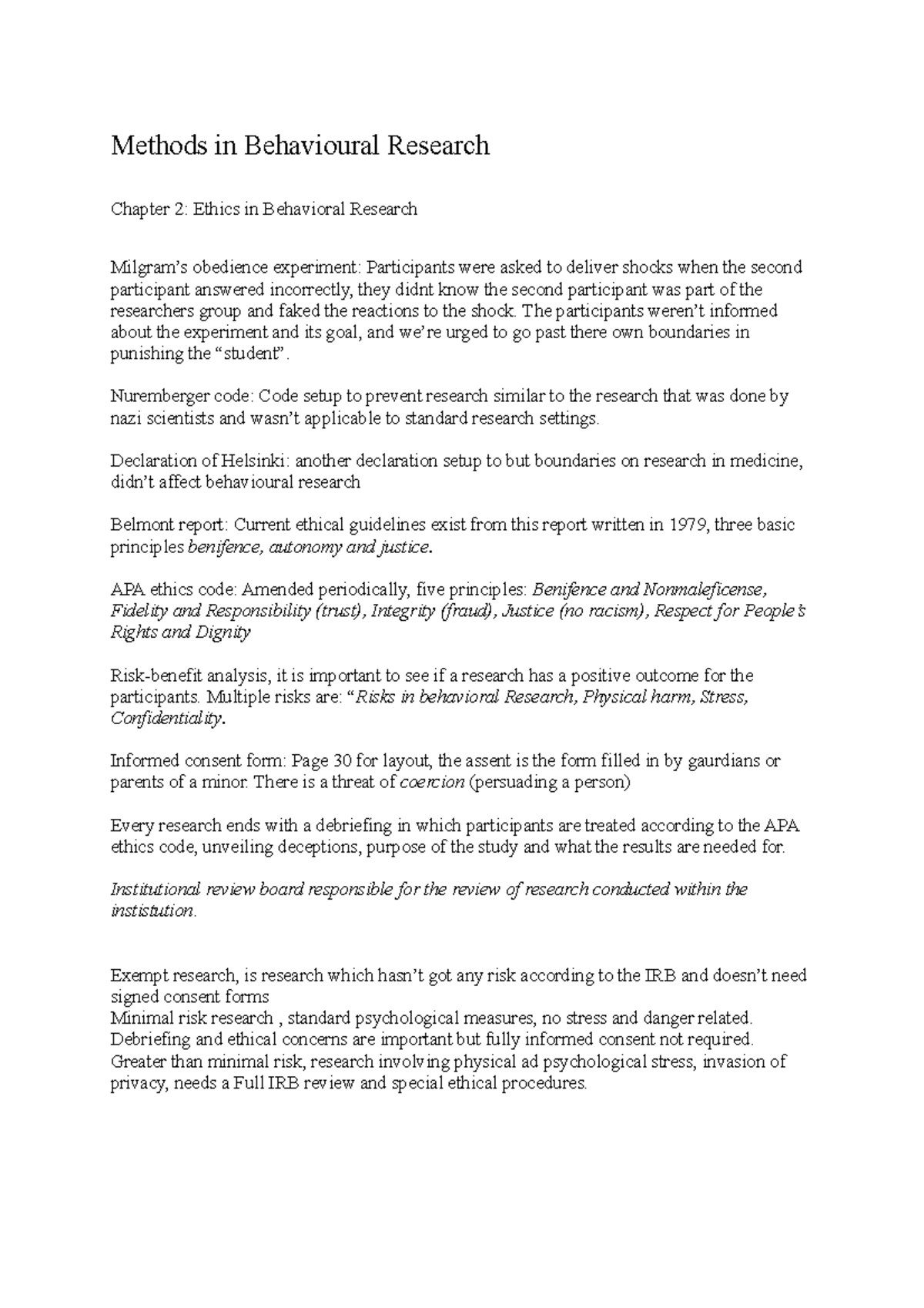 Methods in behavioral Research English Summary - Methods in Behavioural ...