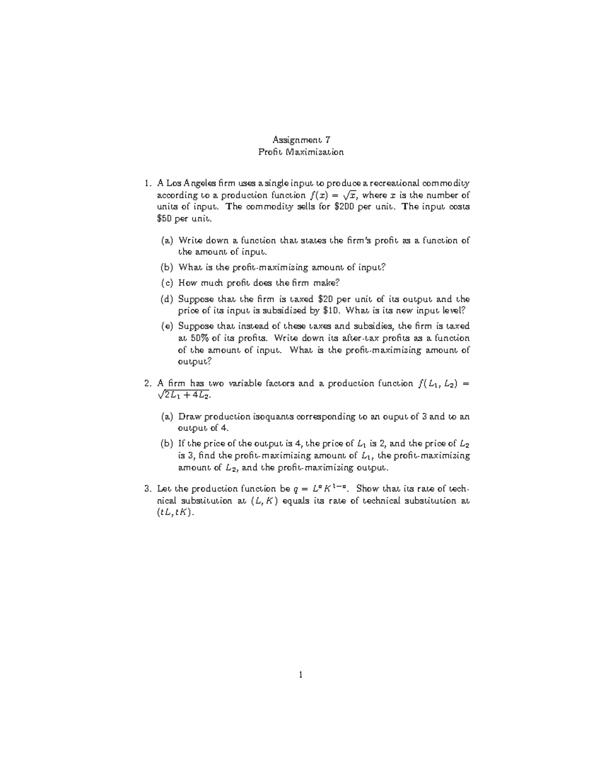 Assignment 7 Profit Max - Assignment 7 Profit Maximization A Los ...