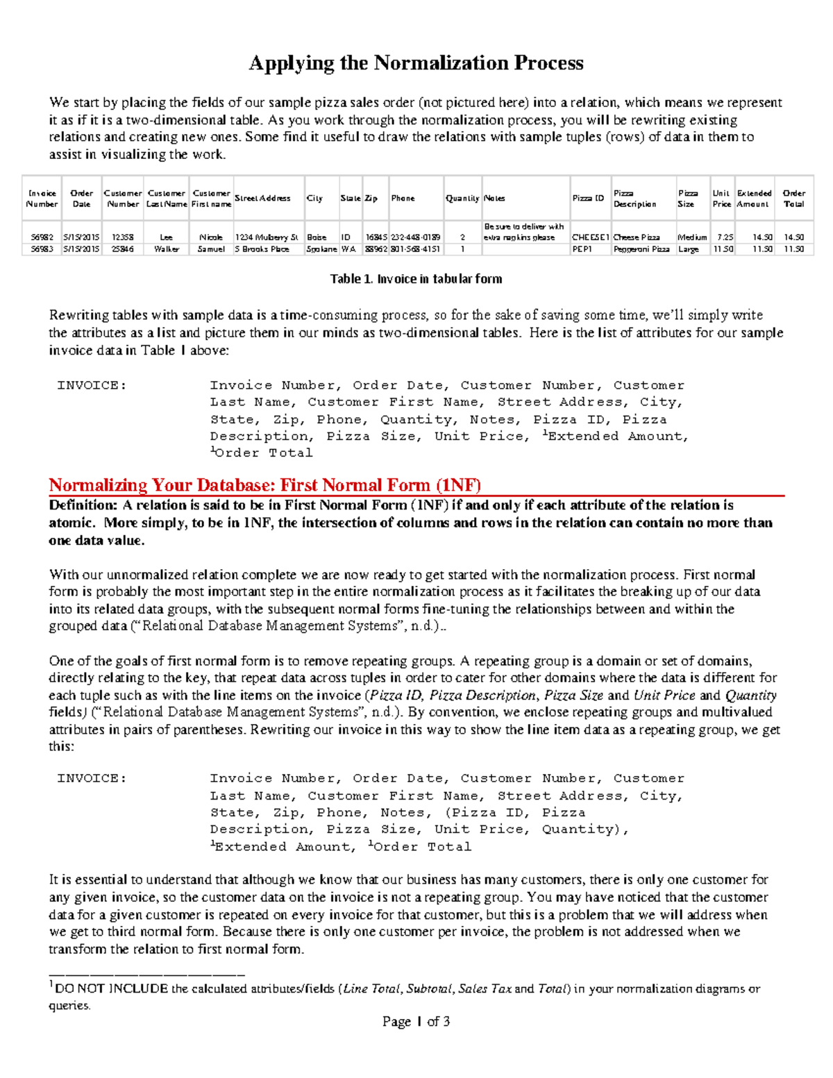 Normalization Case Study - ________________________ 1 DO NOT INCLUDE the calculated - Studocu