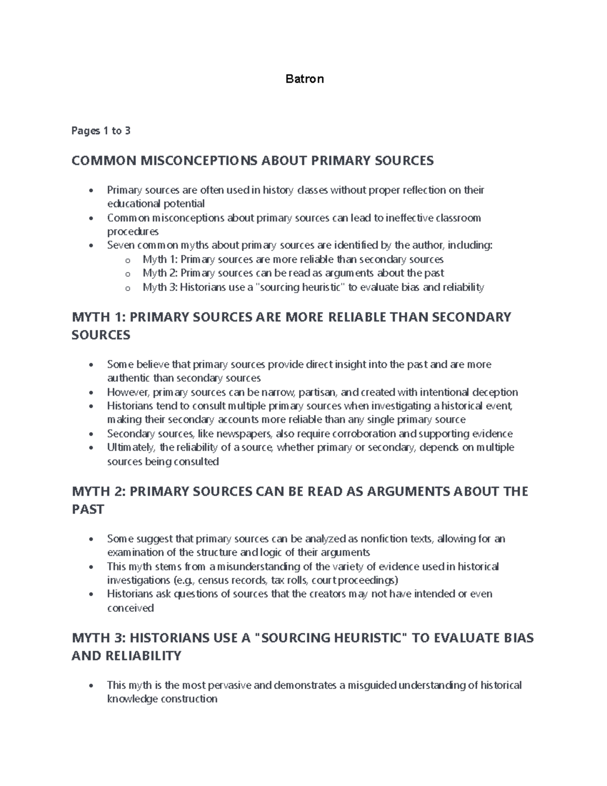 Batron - Reading report - Batron Pages 1 to 3 COMMON MISCONCEPTIONS ...