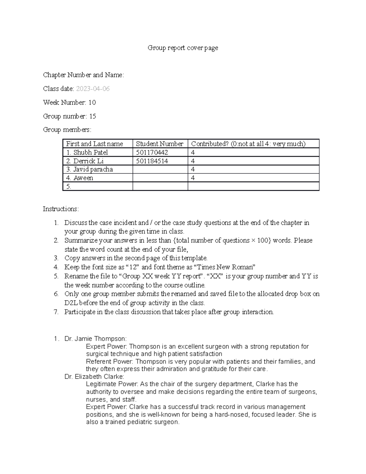 Week 9 group report - nothing - Group report cover page Chapter Number and Name: Class date ...