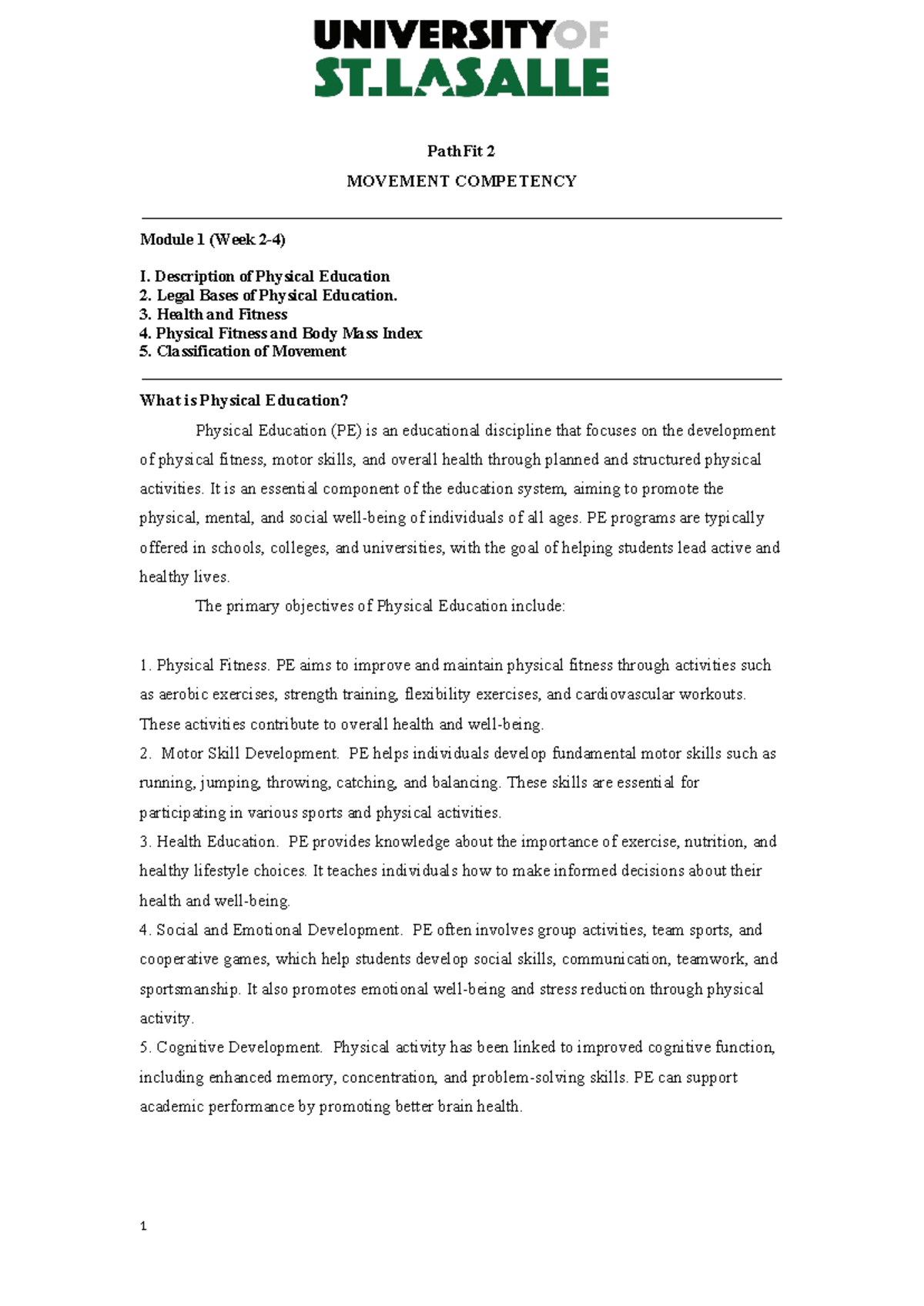 Path Fit 1 Movement Competency Module - PathFit 2 MOVEMENT COMPETENCY ...