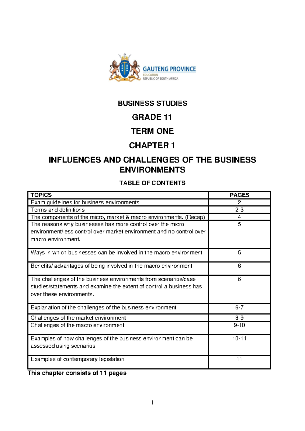 Business Studiies term 1 notes - BUSINESS STUDIES GRADE 11 TERM ONE ...