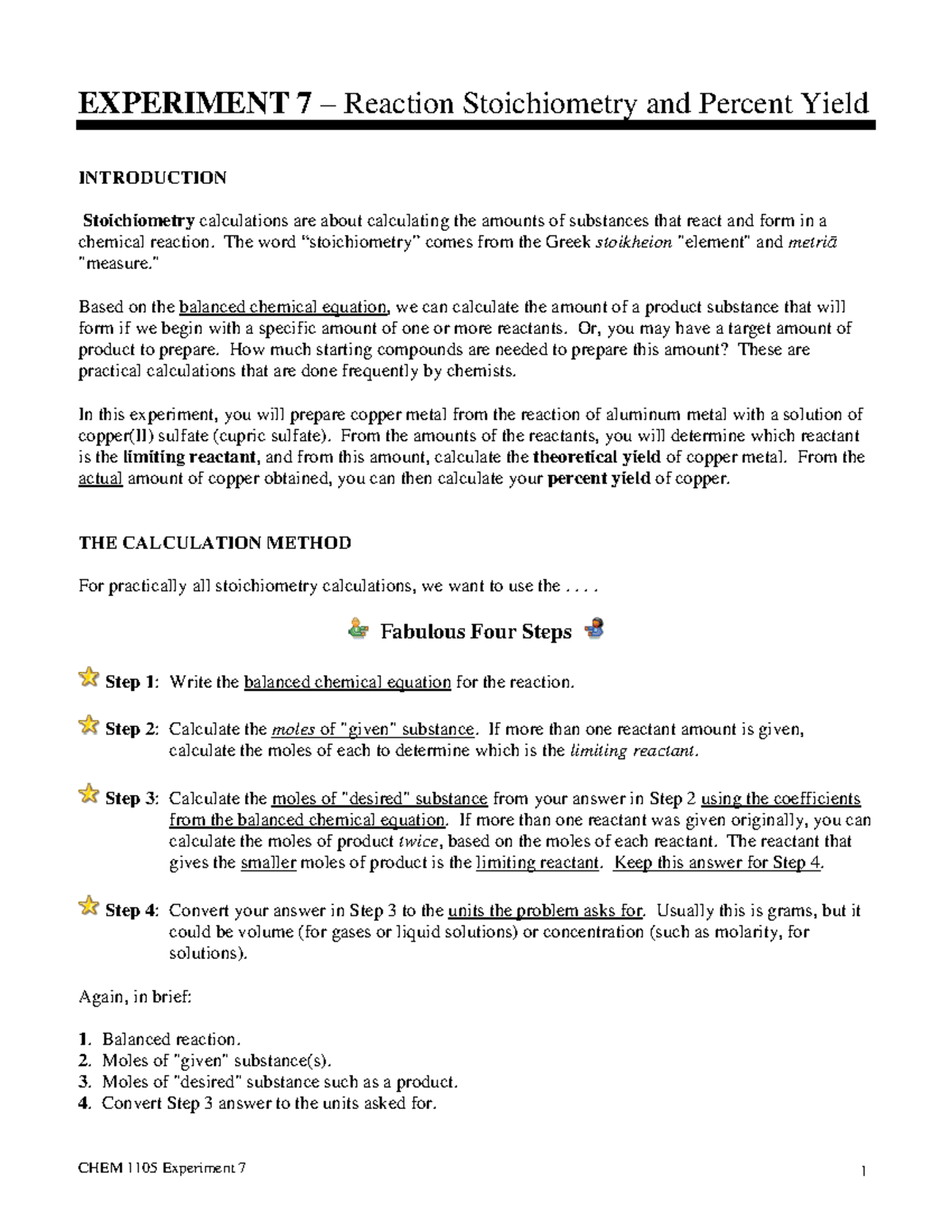 Exp 7-Stoichiometry and yield percentage - General Chemistry - UiTM ...