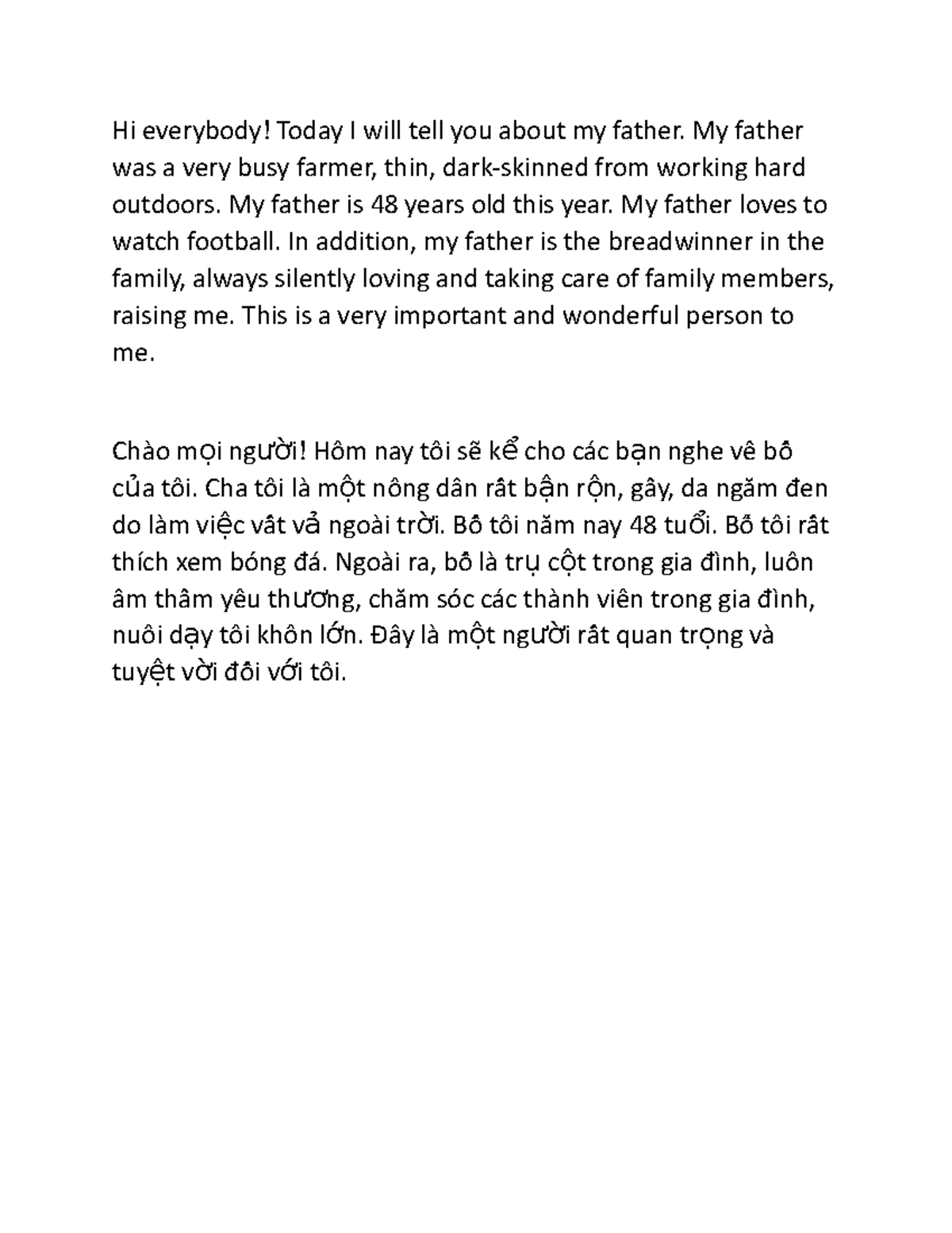 NO1 Topic talk about a family member - Hi everybody! Today I will tell ...