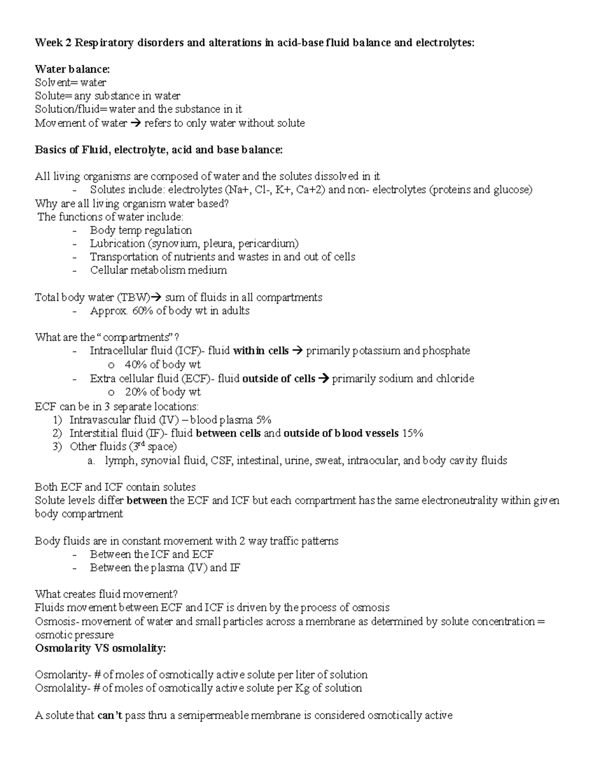 NR 507 week 2 notes - Week 2 Respiratory disorders and alterations in ...