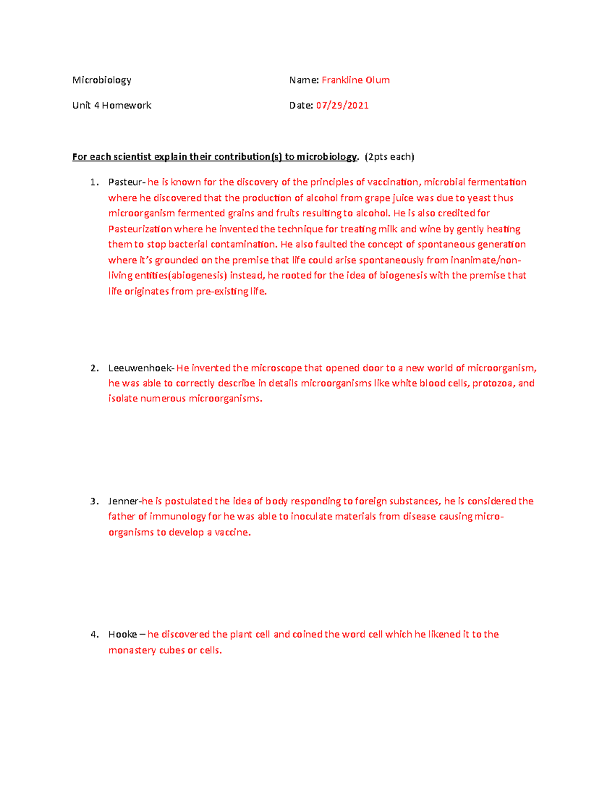 Unit 4 homework - Microbiology Unit 4 Home Work - BIOS 2150 - MCC - Studocu