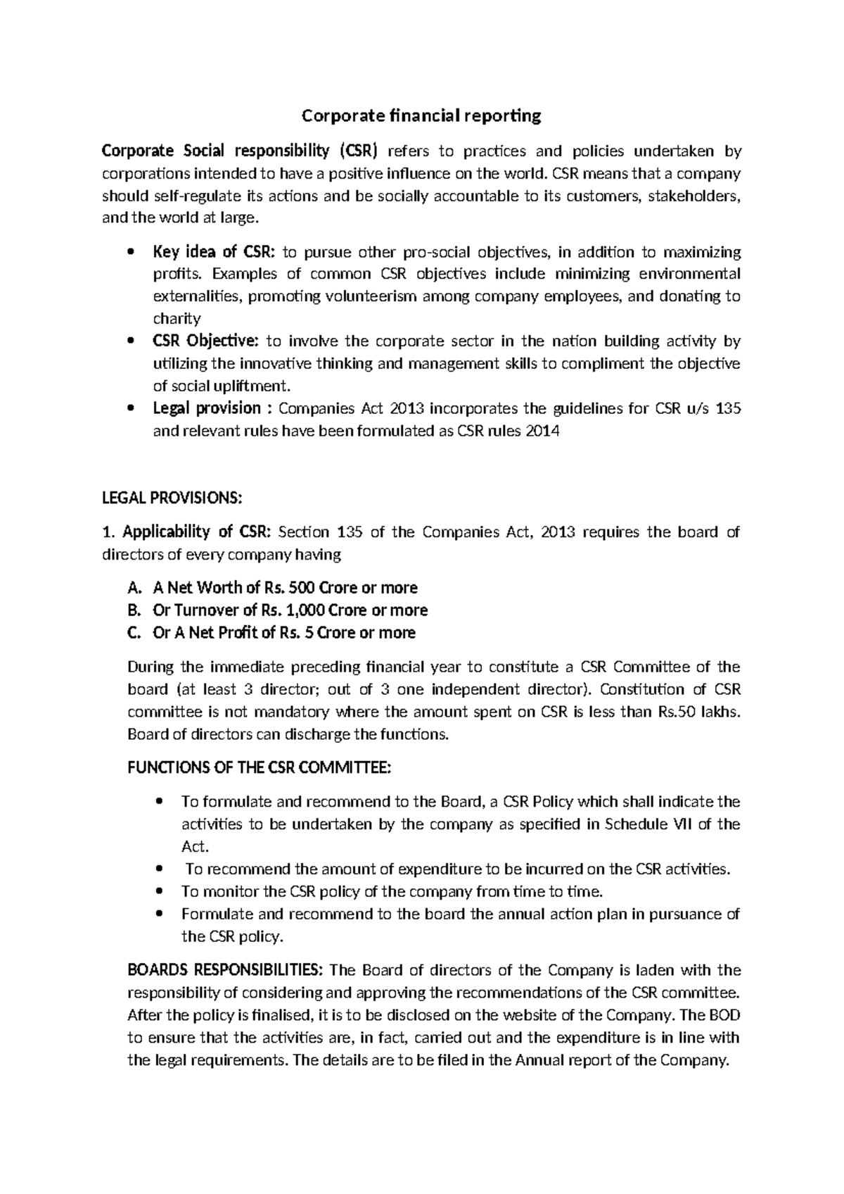 CSR - Corporate financial reporting Corporate Social responsibility ...