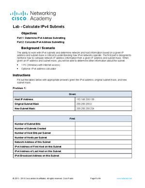 11.6.6 Lab5 - Calculate IPv4 Subnets - Objectives Part 1: Determine IPv4 Address Subnetting Part ...