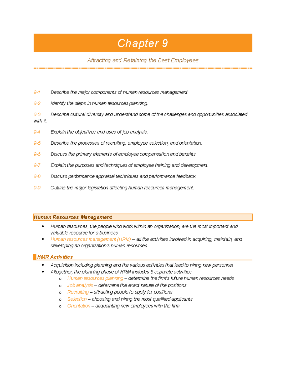 Intro to American Business - Chapter 9 Notes - Chapter 9 Attracting and ...