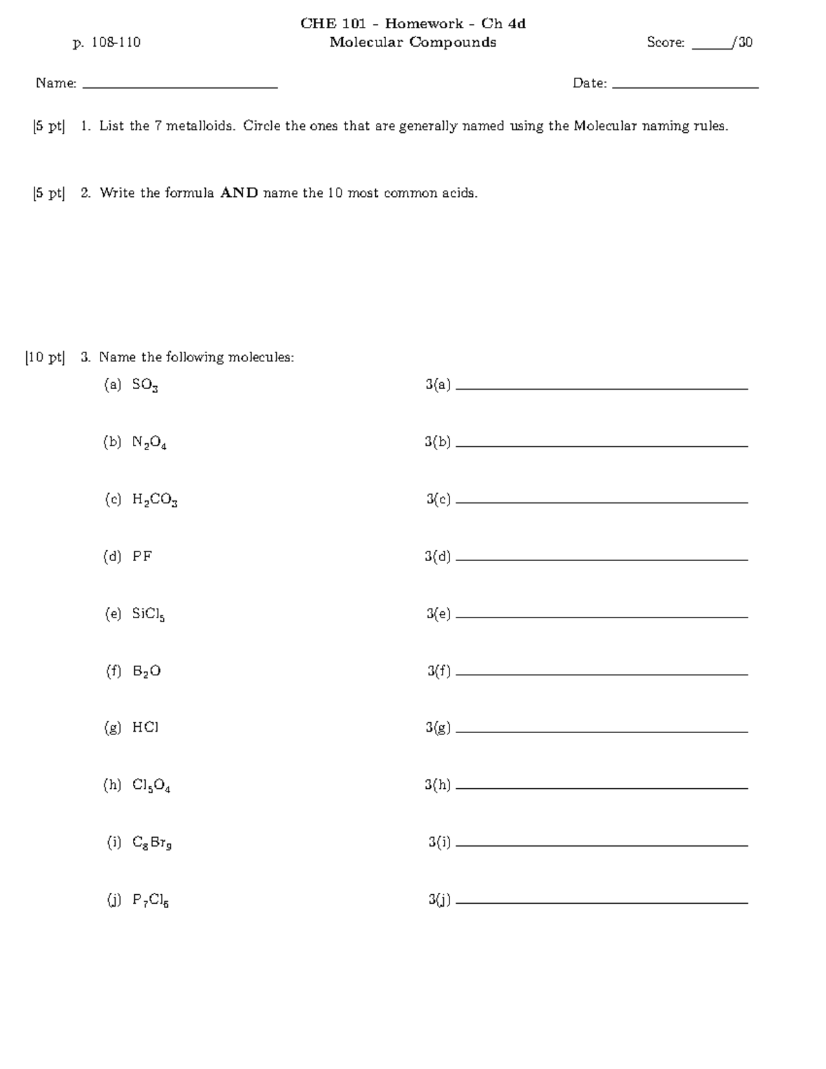 CHE101 Homework - p. 108- CHE 101 - Homework - Ch 4d Molecular ...