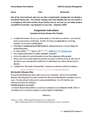 Family Disaster Plan Scenario - Family Disaster Plan Scenario Janina ...