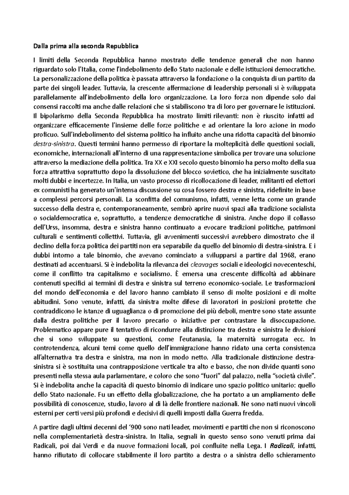 Dalla prima alla seconda Repubblica - La personalizzazione della ...