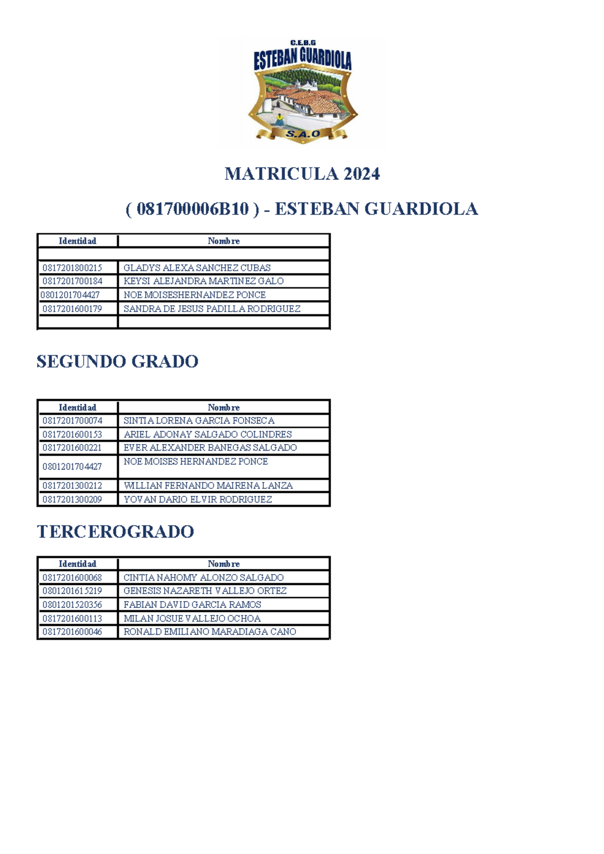 PRE Matricula Esteban Guardiola - MATRICULA 2024 ( 081700006B10 ...