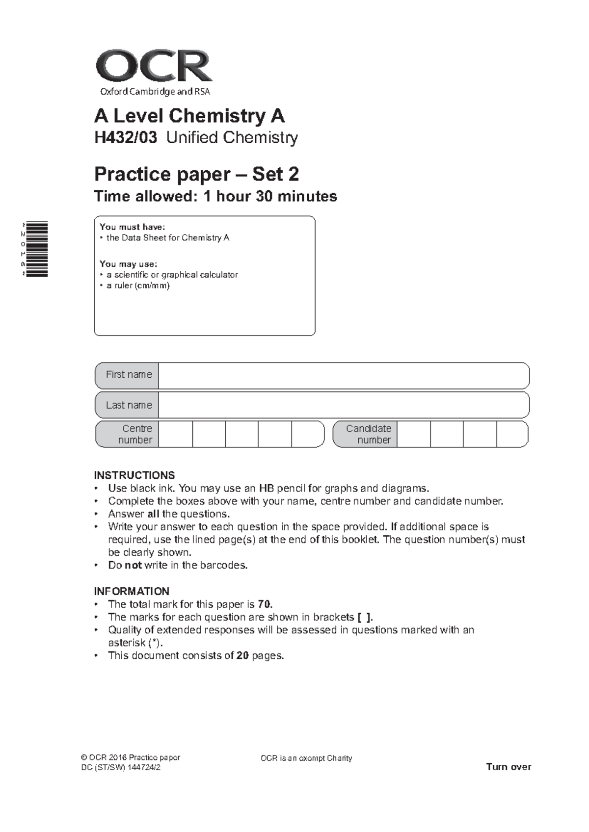 H432 03 paper set 2 - cell biology notes/ pratcity - INSTRUCTIONS • Use ...
