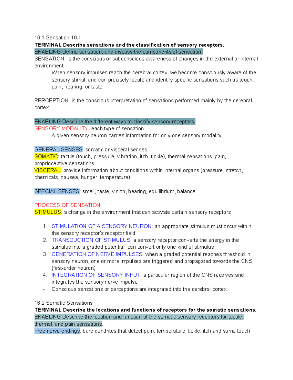 BIOL 1191 - CHAP 16 Somatic Motor Integrative - 16 Sensation 16 ...