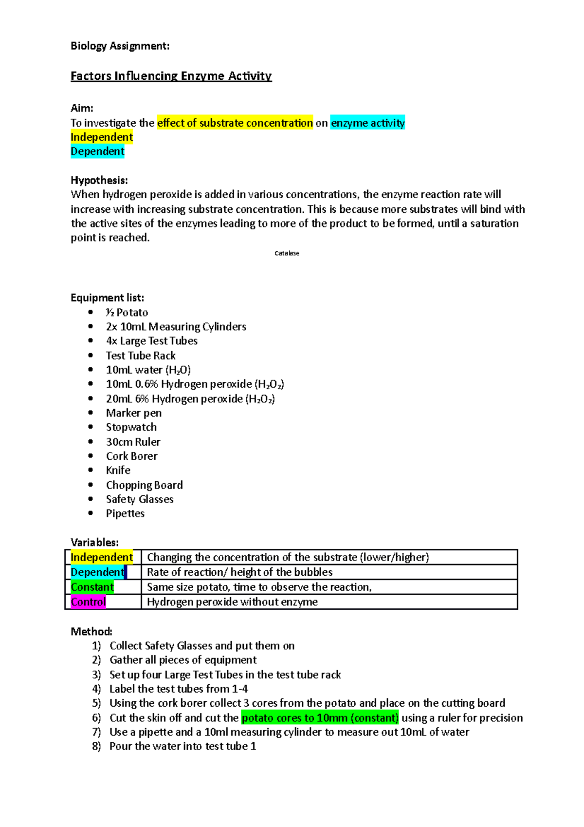 Biology Enzyme Assignment - Biology Assignment: Factors Influencing ...
