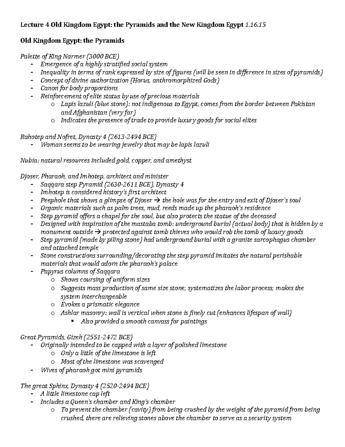 Lecture 4 Old Kingdom Egypt (the Pyramids) - Lecture 4 Old Kingdom ...