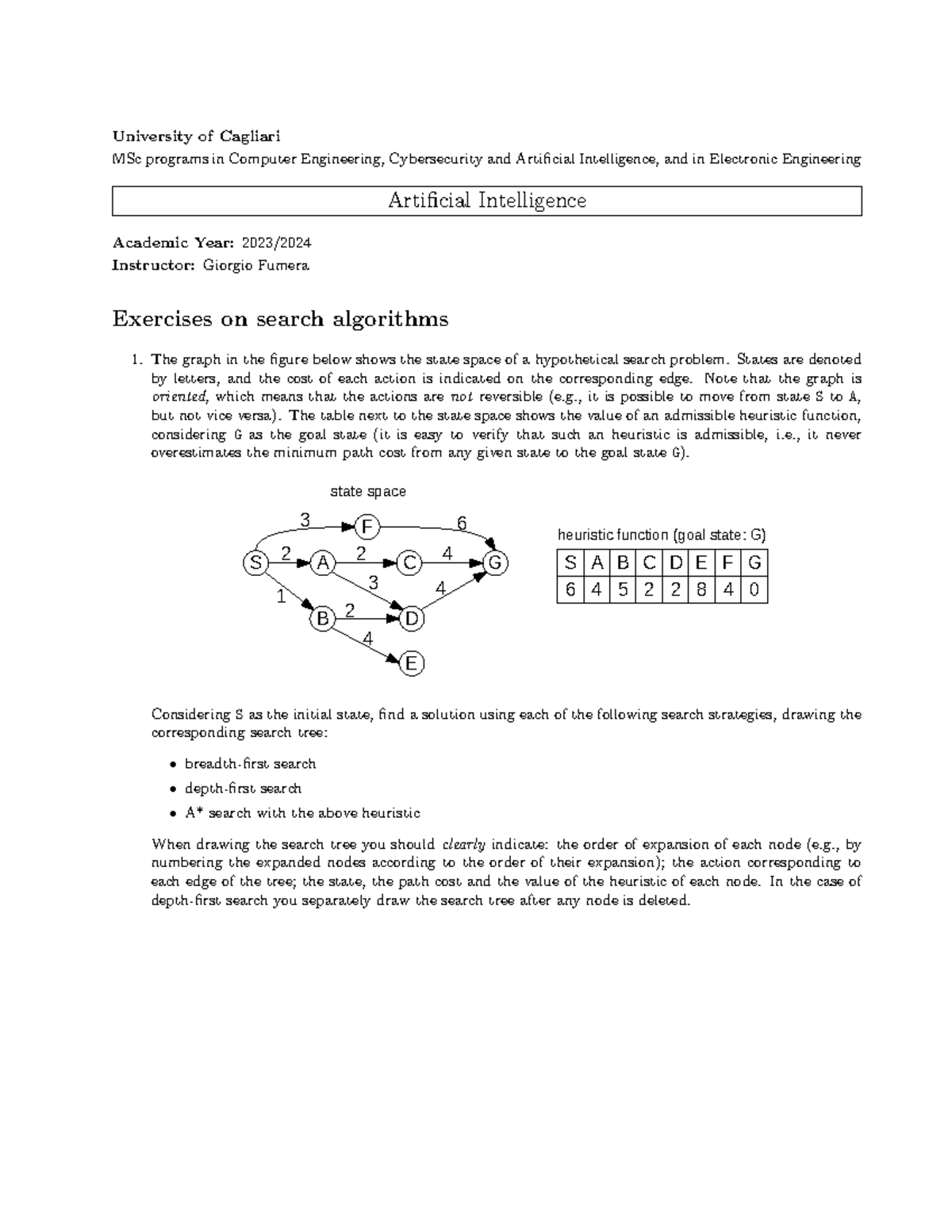 AI Exercises Search AA 23 24 - University of Cagliari MSc programs in ...