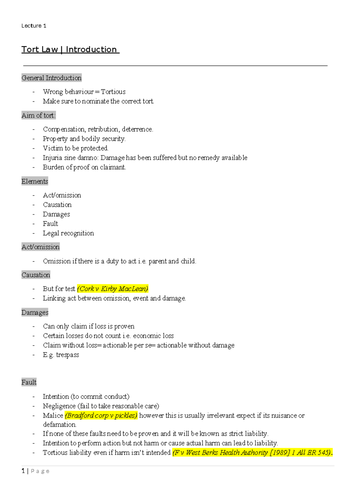 damages and injunctions in tort - Lecture 1 Tort Law | Introduction General Introduction - Wrong ...