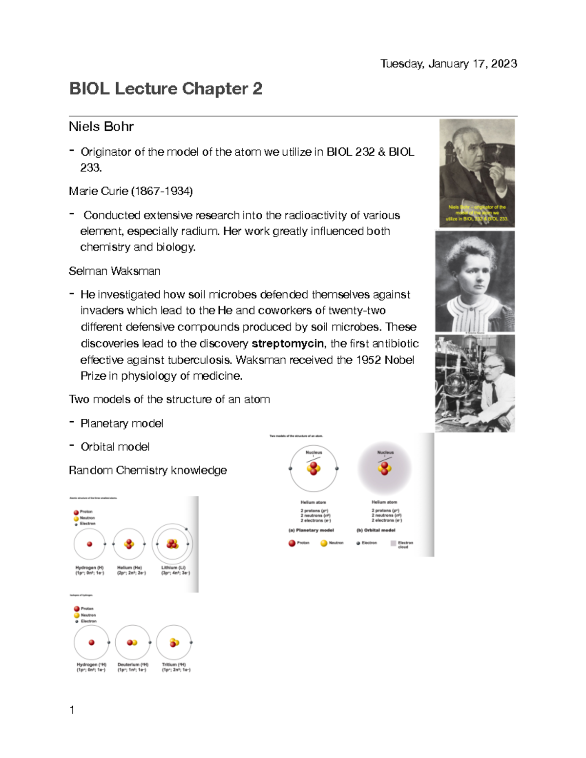 BIOL Lecture Notes Chp. 2 - BIOL Lecture Chapter 2 Niels Bohr ...