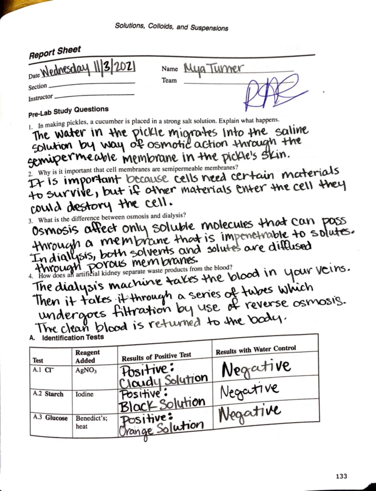Chem Lab Report #9 - Professor Hawkins - Solutions, Colloids ' and ...