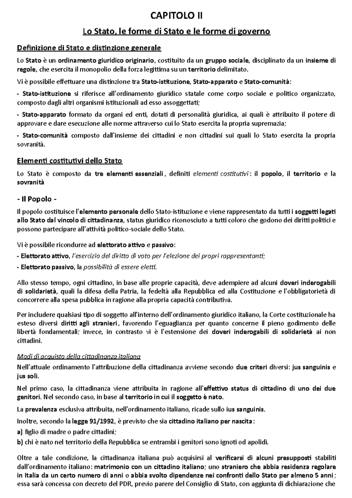Stato, forme di stato e governo - CAPITOLO II Lo Stato, le forme di ...