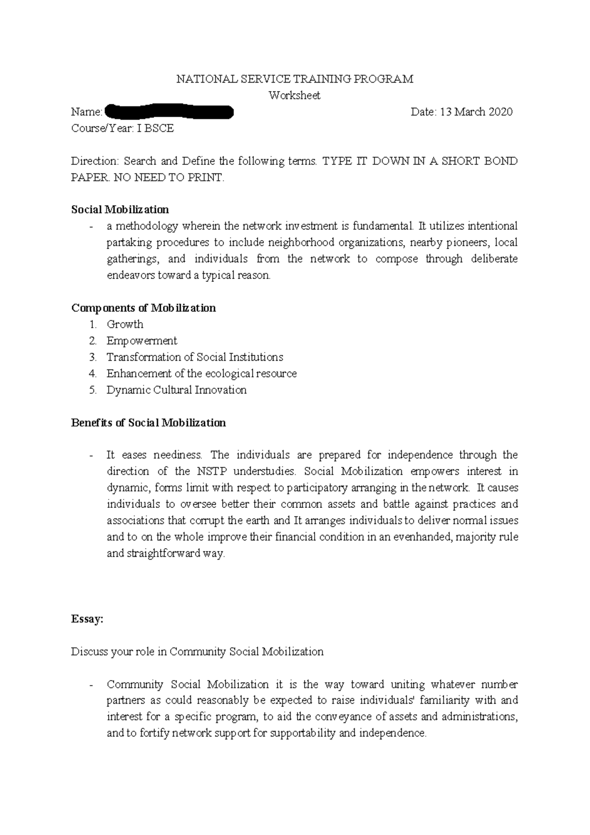 NATIONAL SERVICE TRAINING PROGRAM NATIONAL SERVICE TRAINING PROGRAM national-service-training-program-national-service-training-program