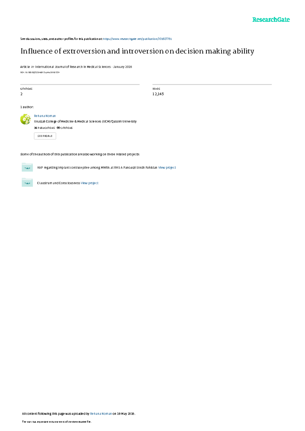 Group 5 Influence of Extroversion and Introversion on Decision Making - See discussions, stats ...